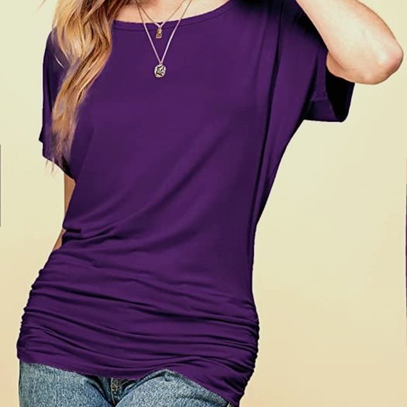 Made By Johnny | Tops | Made By Johnny Womens Purple Solid Short Sleeve ...